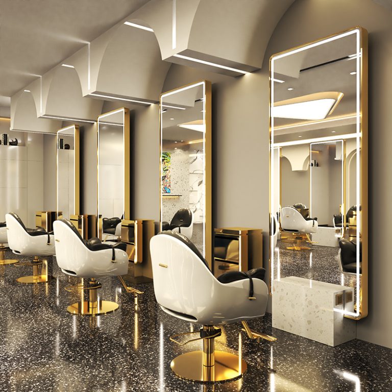 Double sided styling station salon mirror hairdressing furniture ...